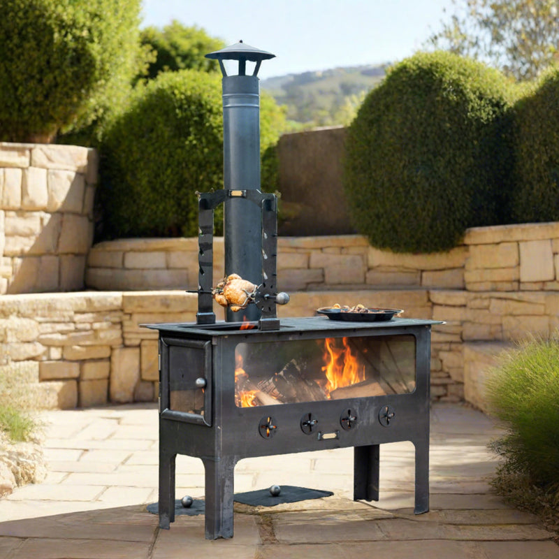 Large Outdoor Wood Burner BBQ with Comprehensive Cooking Kit & Cover ...