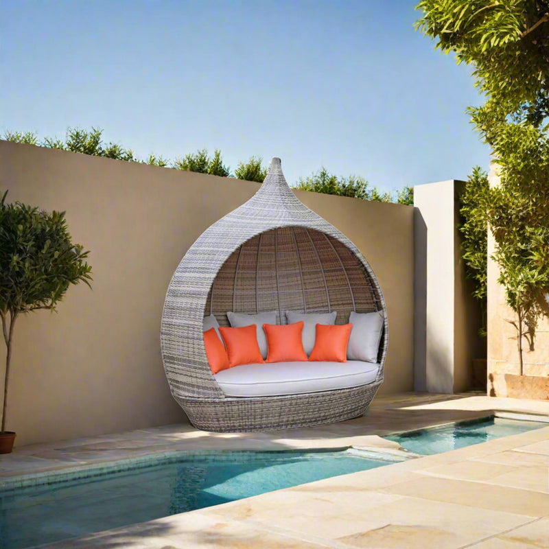Rattan Daybed with Cushions and Canopy Brown – Prestige Home Fires
